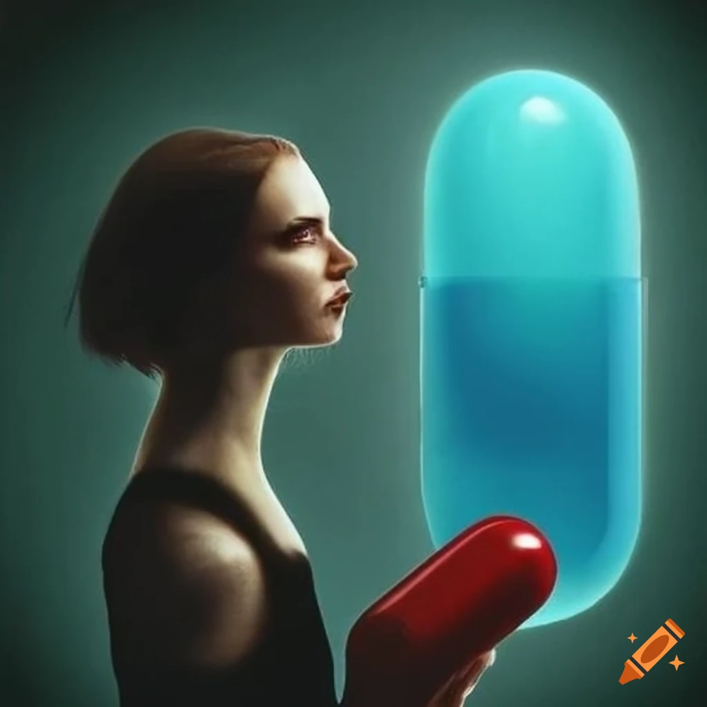 Blue pill and red pill like in 'the matrix' movie, dreamy cover artwork ...