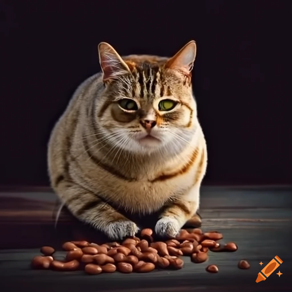 Fat cat eating beans in an alleyway on Craiyon