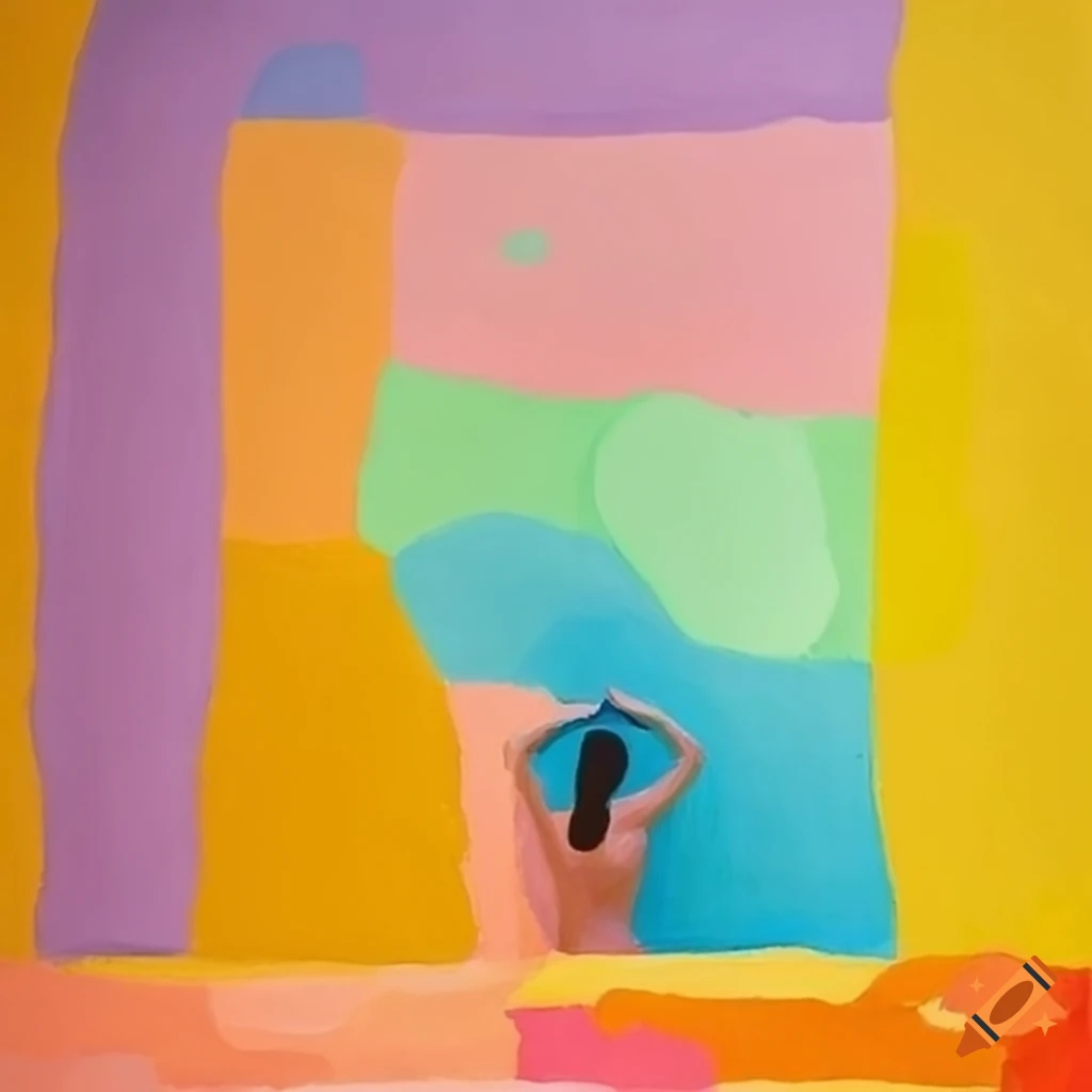 Painting of a woman at the pool inspired by etel adnan on Craiyon