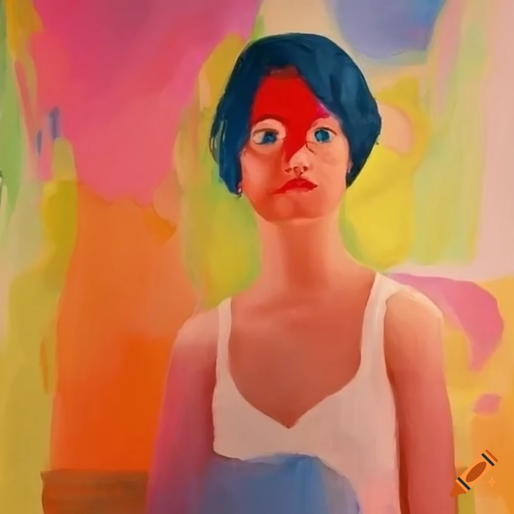 Painting of a woman at the pool inspired by etel adnan on Craiyon