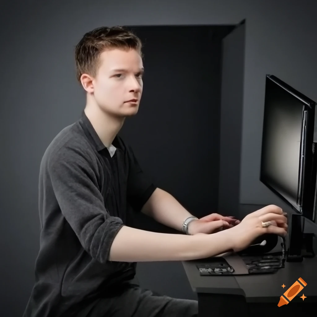 Computer scientist working on a computer on Craiyon