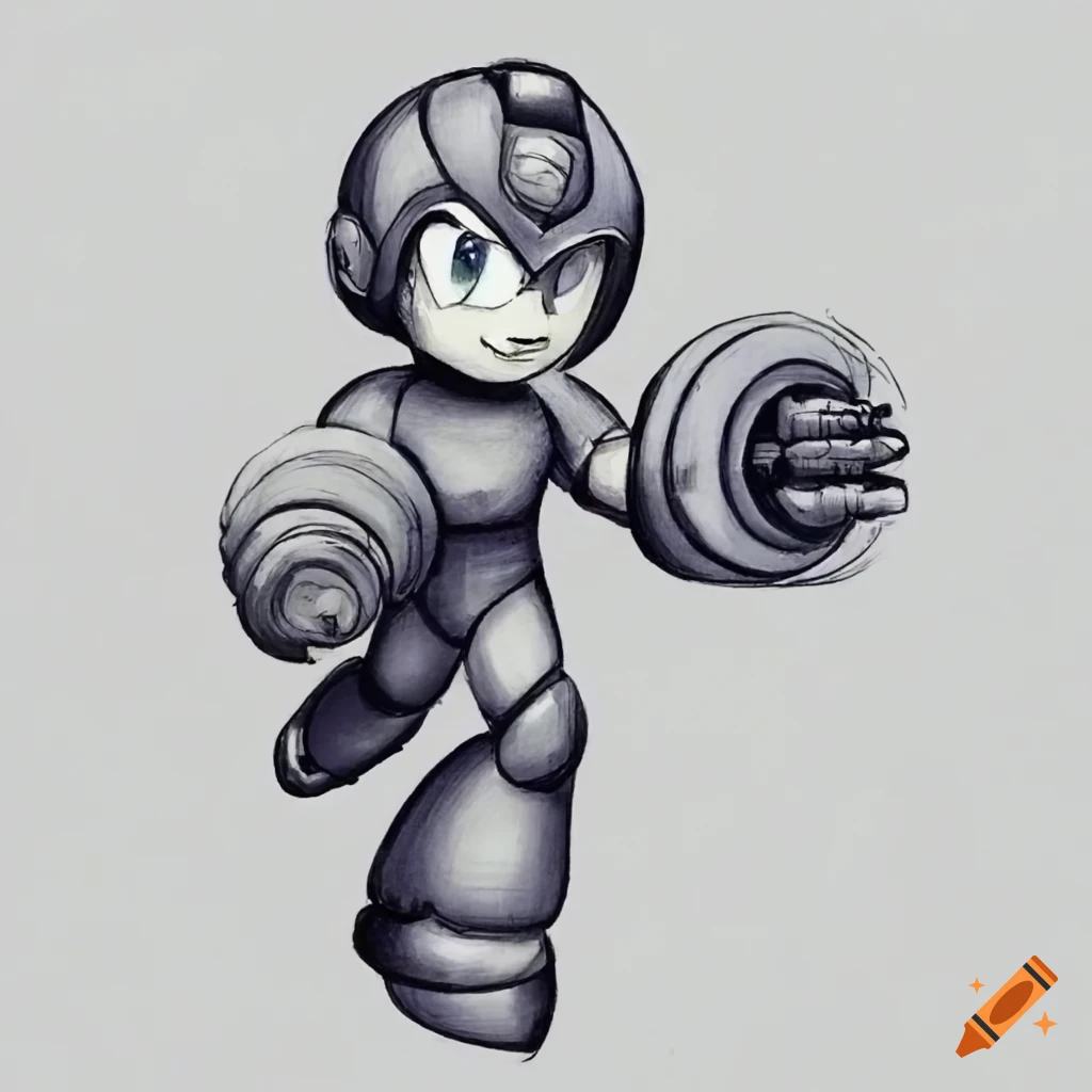 Mega man prototype sketch of gatling gun design by dr. wily on Craiyon