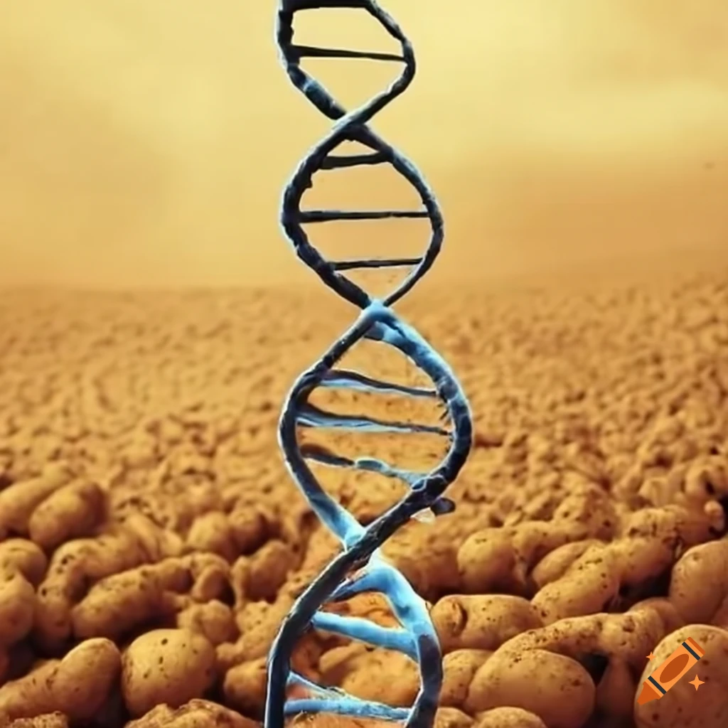 DNA double helix over a potato field on Craiyon
