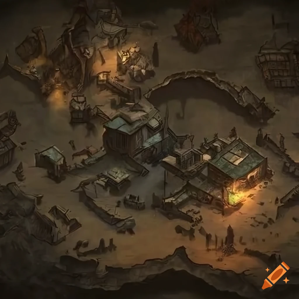 Detailed map of a desolate town inspired by Diablo games on Craiyon