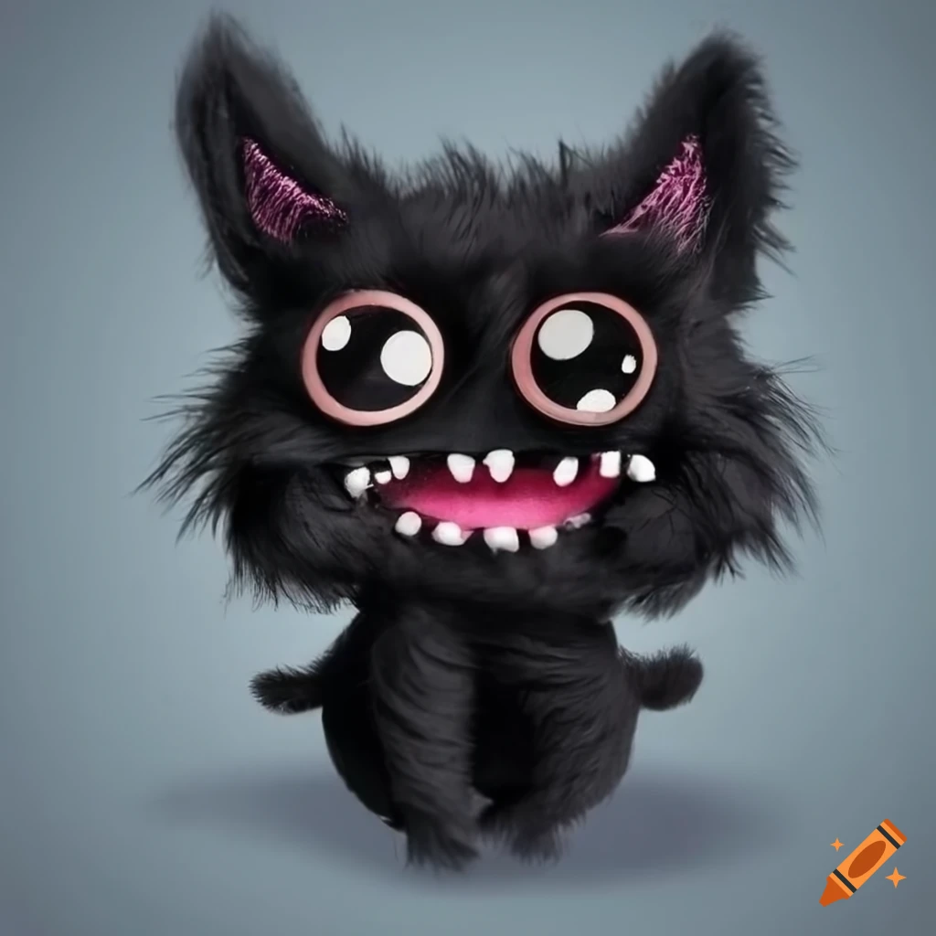 Black soft monster with cute eyes and earrings, puppy monster design on ...