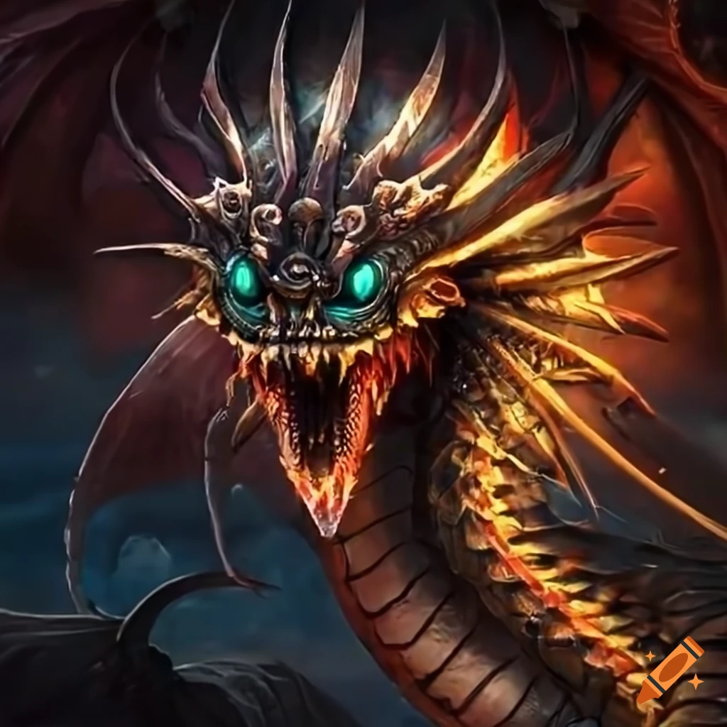 Mechanical winged serpent with glowing eyes prepared for battle on Craiyon