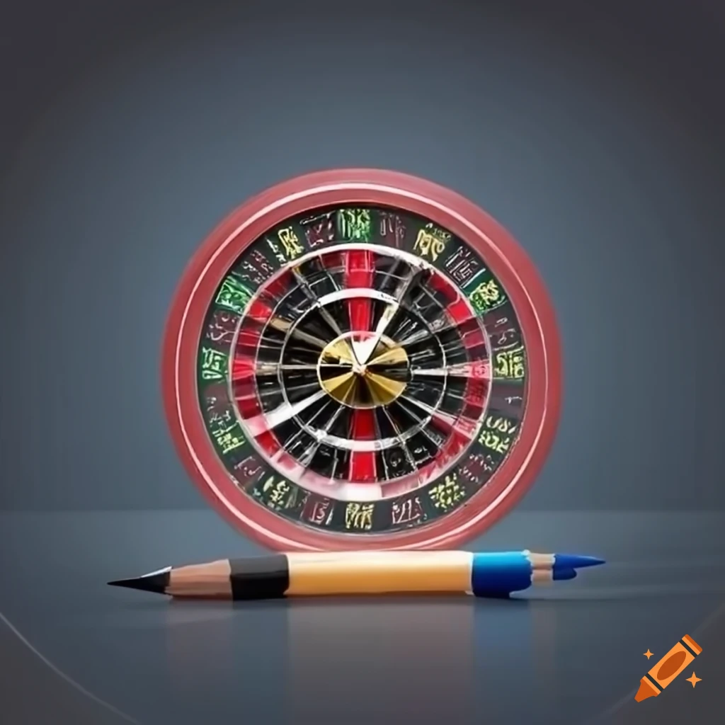 Roulette wheel with pens and pencils on top on Craiyon