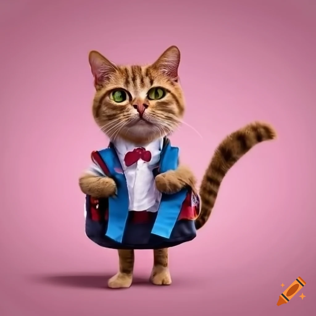 Cat in school uniform with a school bag on Craiyon
