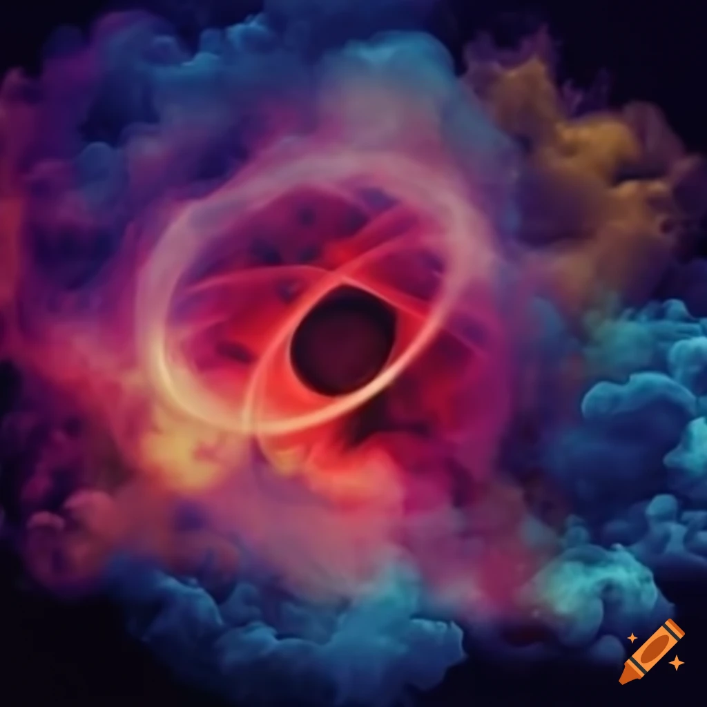 Atom with smoke electron clouds illustration on Craiyon