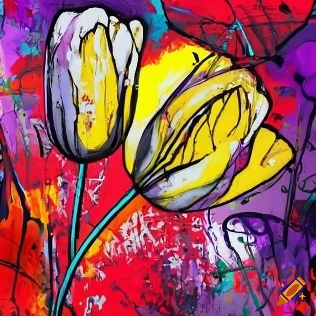 Abstract graffiti doodle of tulips on textured background in ...