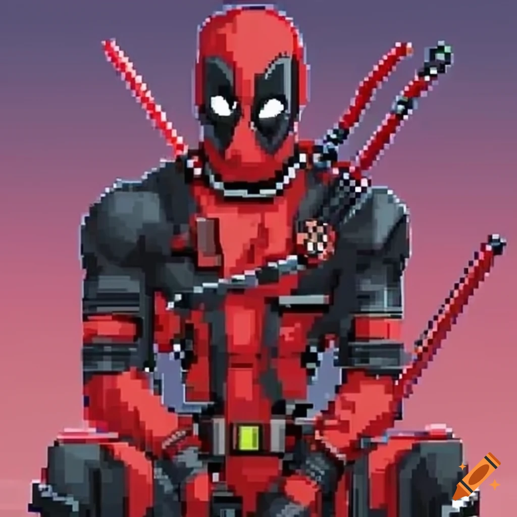 Pixelated depiction of deadpool character on Craiyon