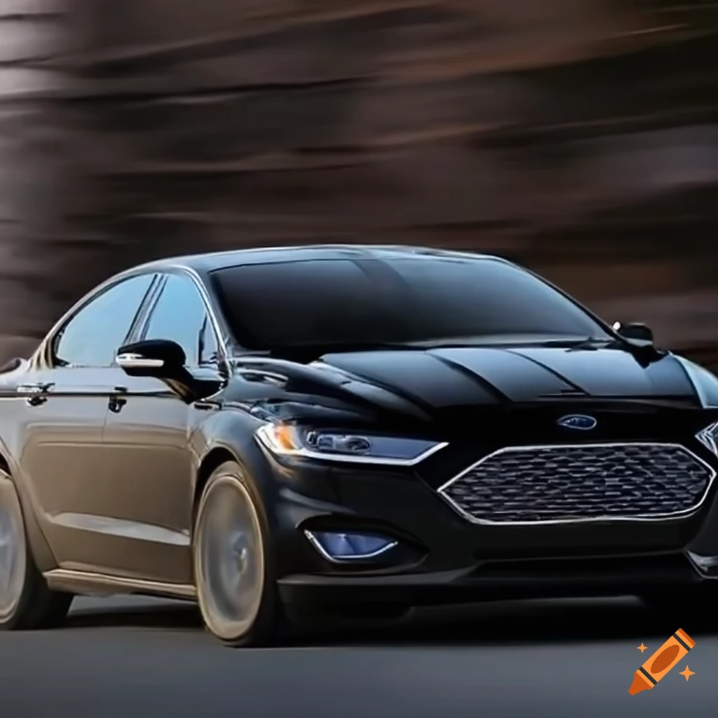 Black ford fusion speeding on the road on Craiyon