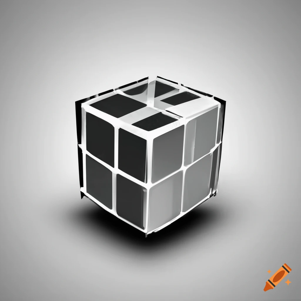 4d cube depicted in black and white on a white background on Craiyon