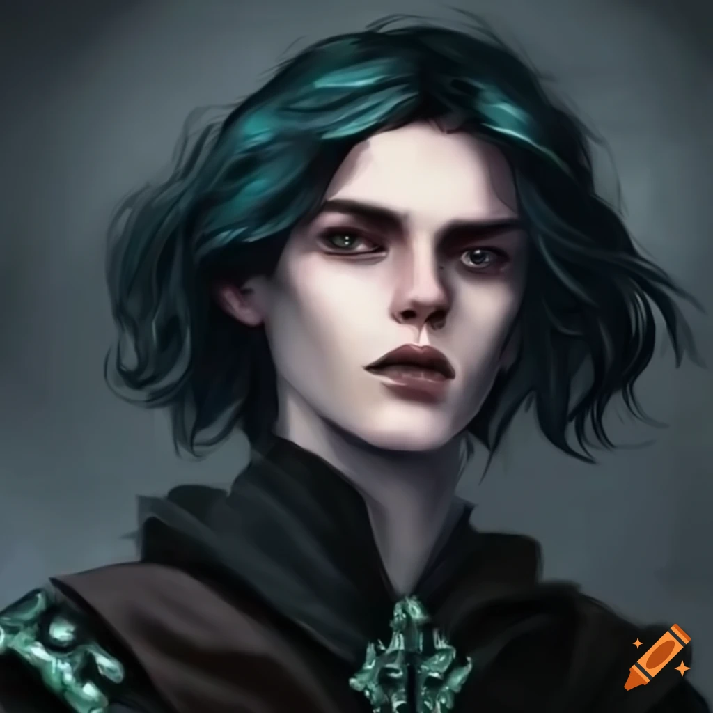 Necromancer Young Handsome Man With Pale Skin And Black Hair Smiling On Craiyon