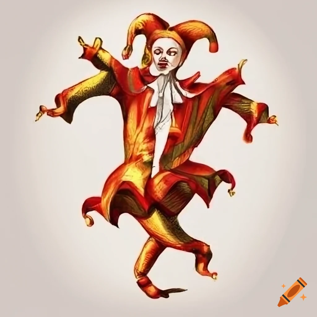 Sketched dancing court jester view from the back on Craiyon