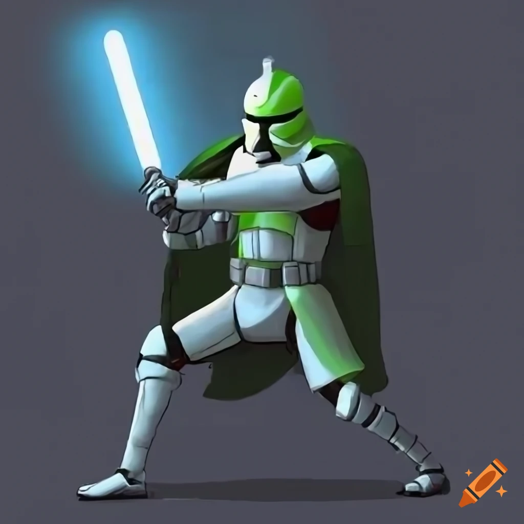 Noble Jedi knight with green lightsaber in front of a Star Wars sunset ...