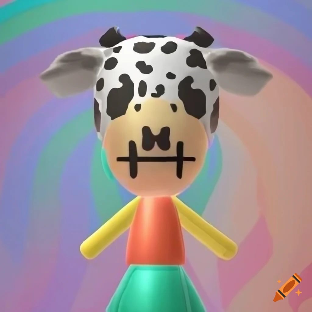 Mii in cow print outfit on rainbow background on Craiyon