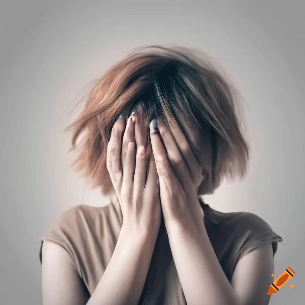 Young woman with light brown messy hair crying in black and white on ...