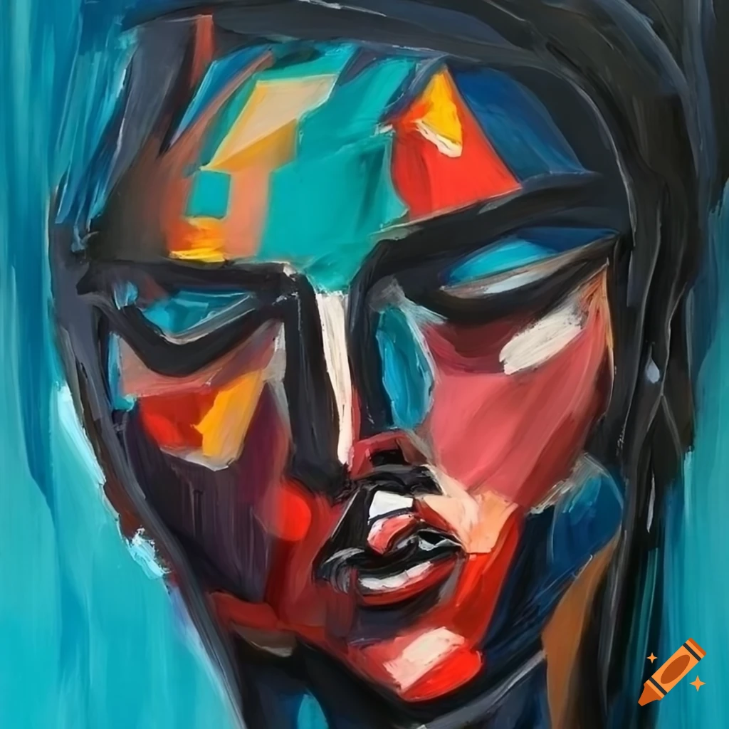 Abstract knife painting of a male face in a blend of Linda Hopkins and ...