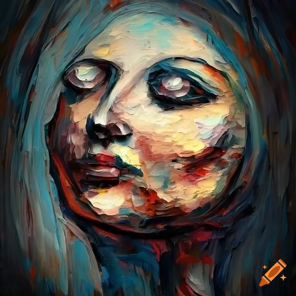 Abstract knife painting of two argumentative faces in impressionist and ...