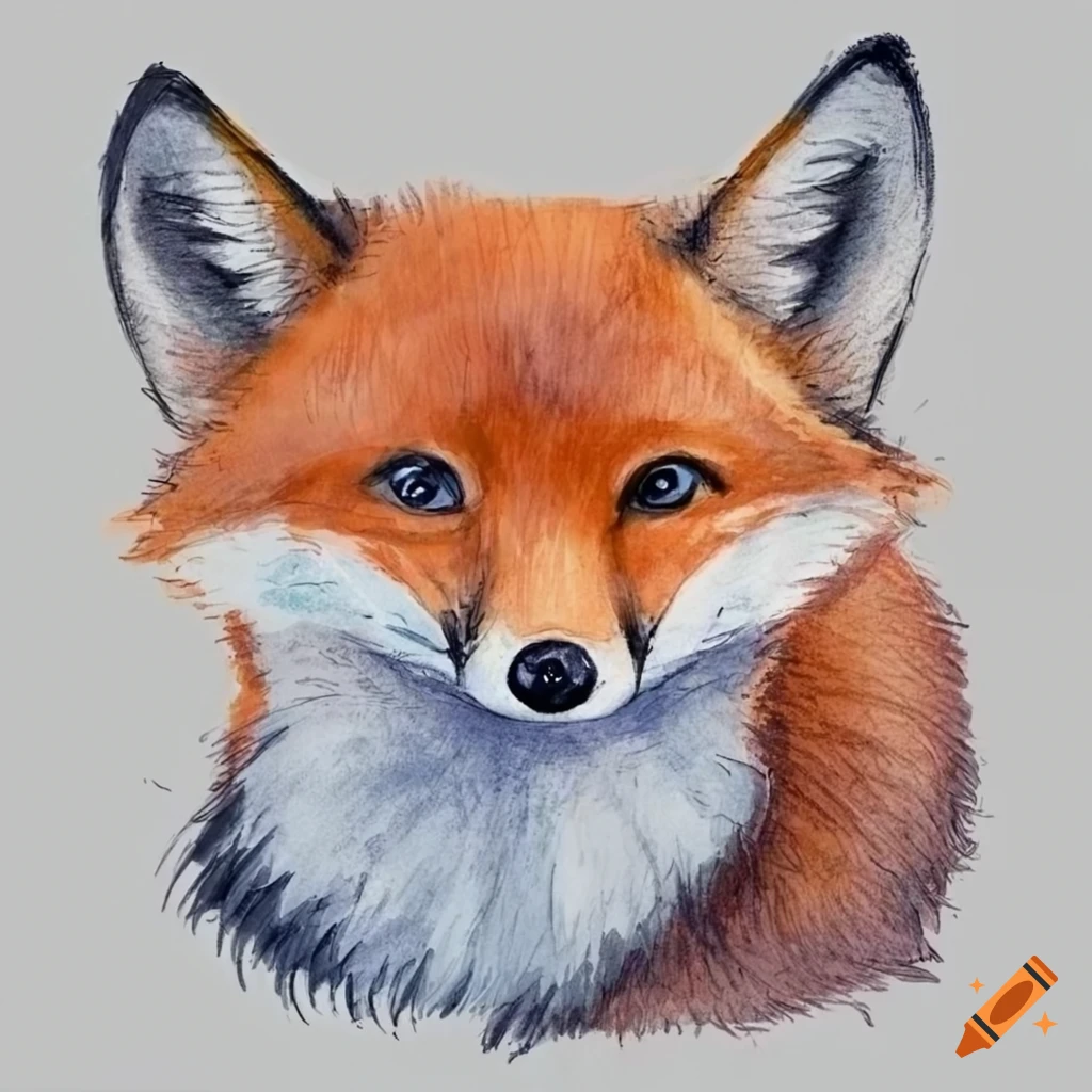 Child's drawing of a fox on a white background on Craiyon