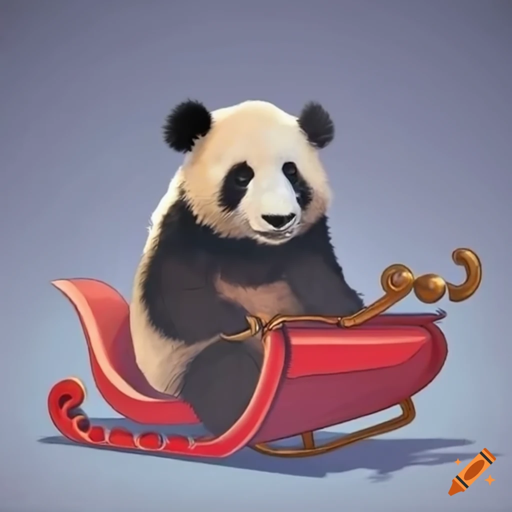 Panda wearing sleigh bell driving a sleigh on Craiyon