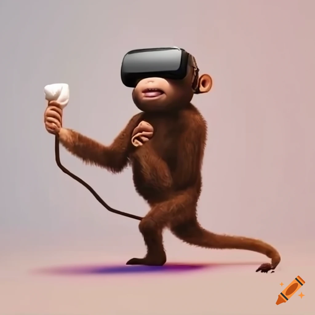 Virtual reality monkey with marshmallow stick on Craiyon
