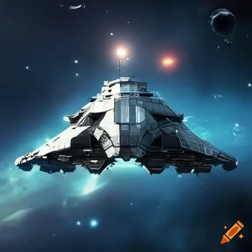 Eagle-shaped space battleship in outer space on Craiyon