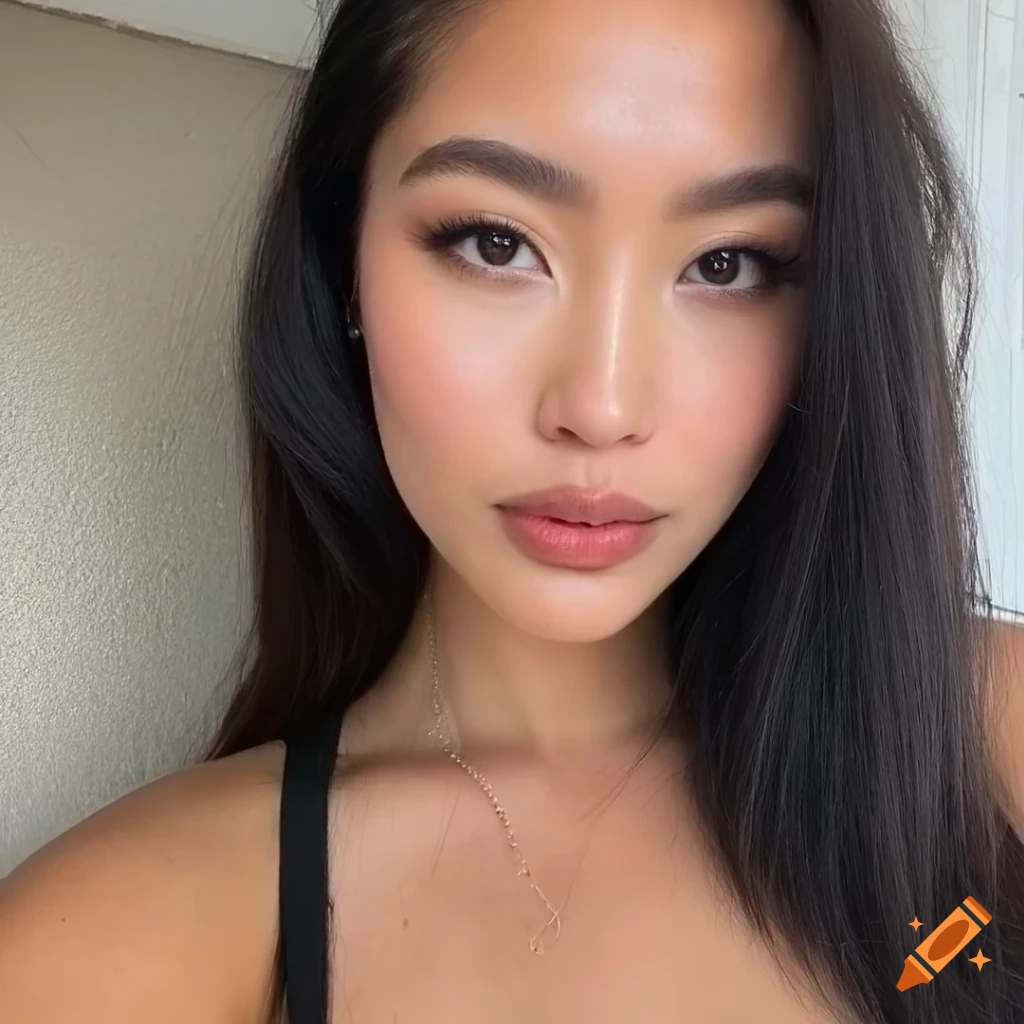 Young woman with heart-shaped face and messy bun hairstyle on Craiyon