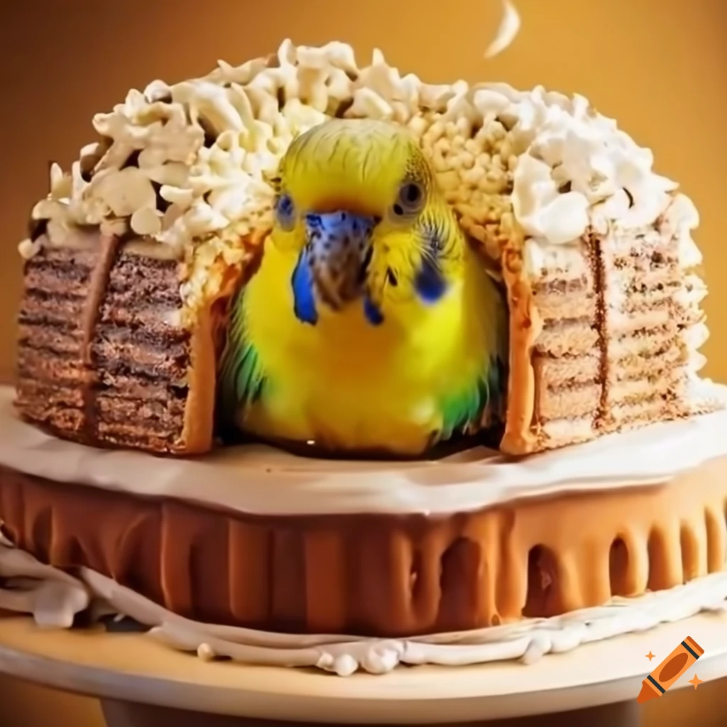 Budgie cooking a big cake on Craiyon