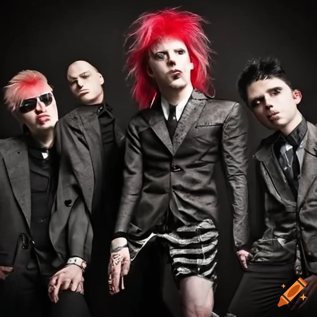 Unconventional rock band members in sharp suits with serious ...