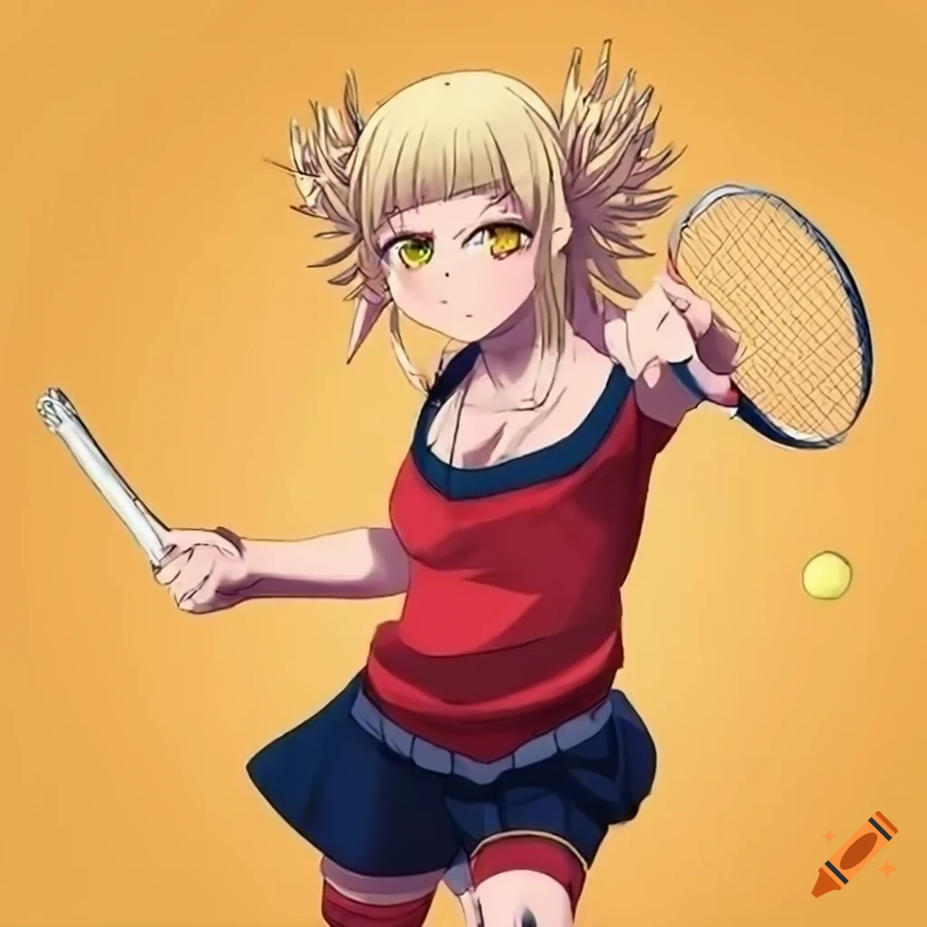 Anime character in tennis uniform playing on a bright court on Craiyon