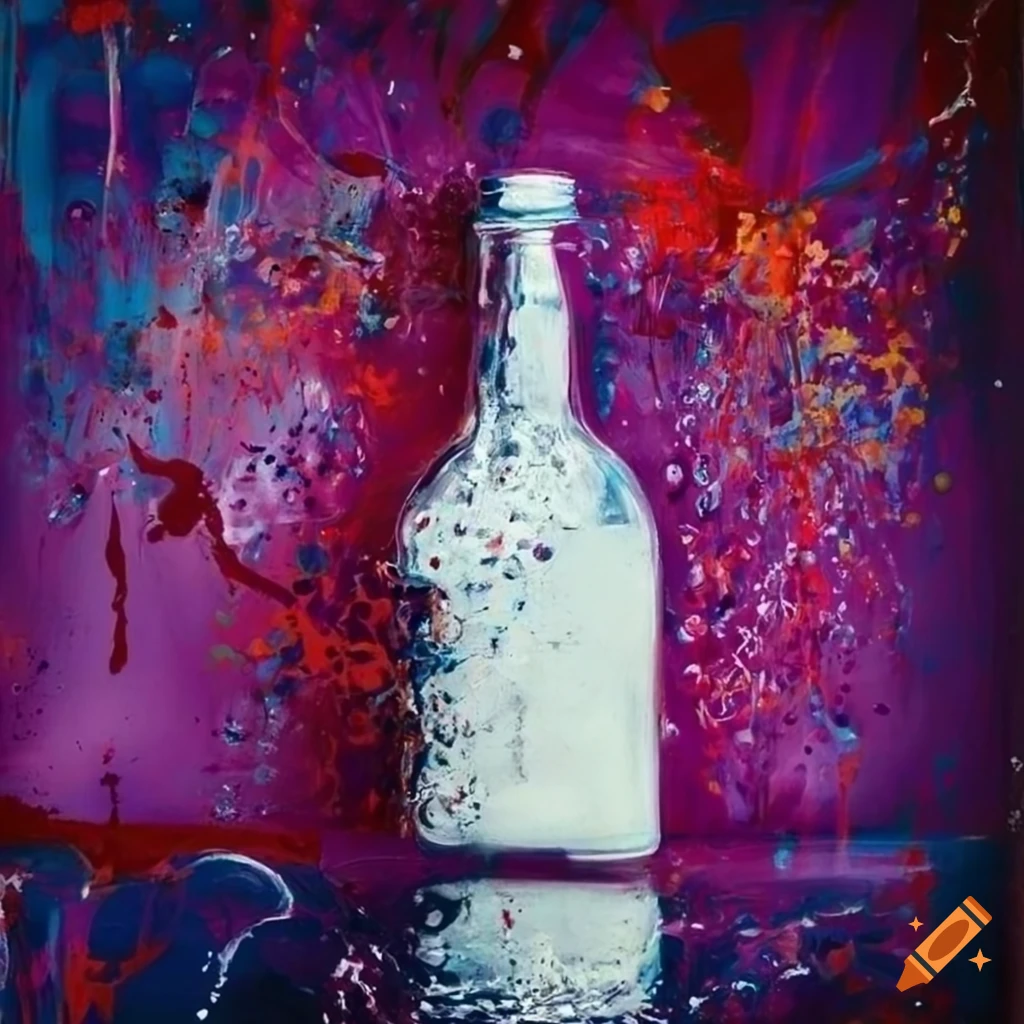 Abstract splatter painting with silver, white, red, lilac, and yellow ...