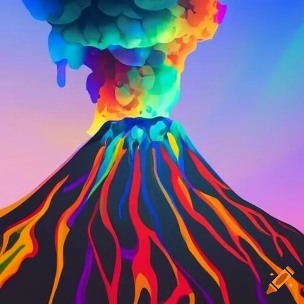 Volcano erupting with colorful lava on Craiyon