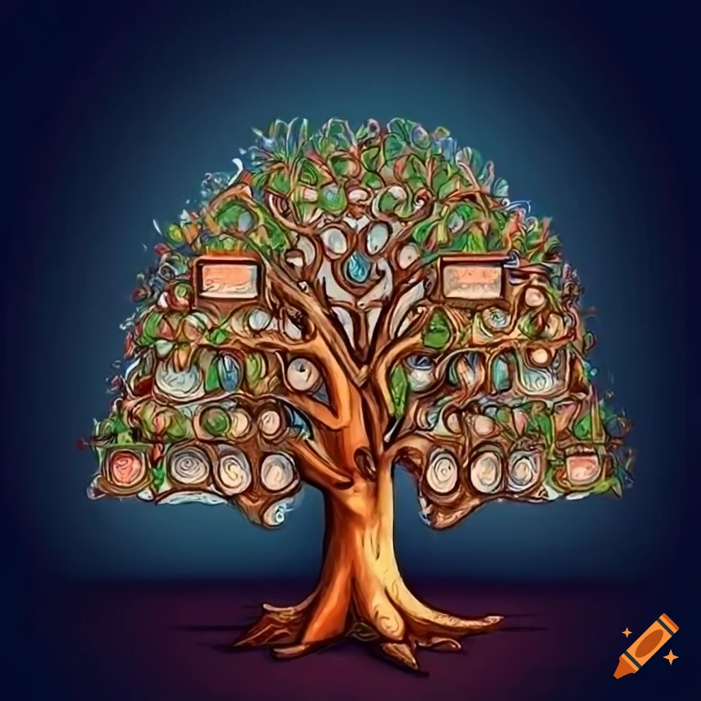 Genealogic tree with four generations in a drawing style on Craiyon