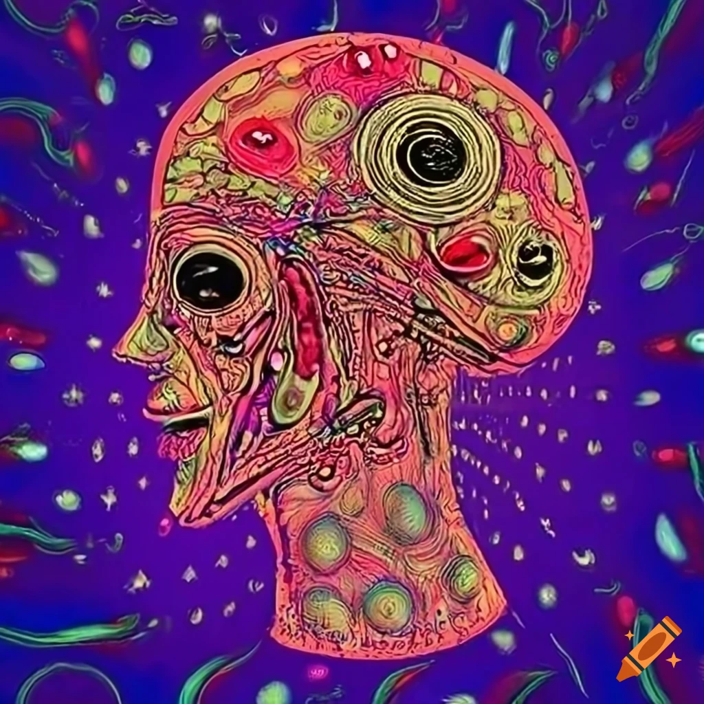 Variant psychedelic trance poster with neural network retro alien ...