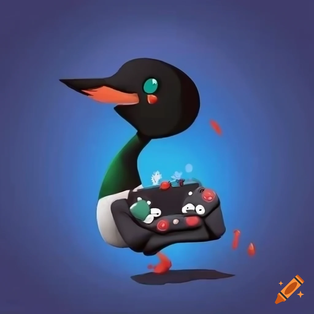 Cute black loon character surrounded by nintendo switch video game ...