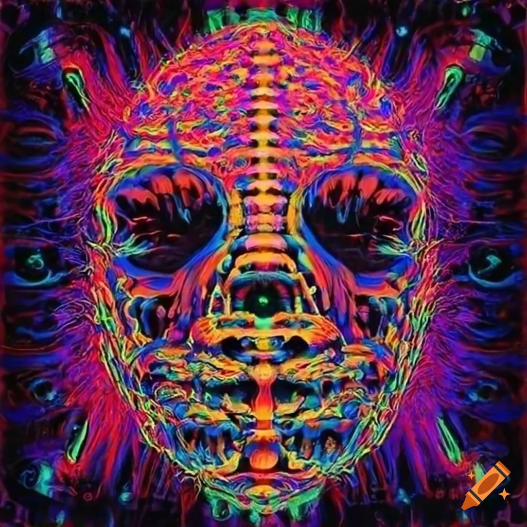Variant psychedelic trance poster with neural network retro alien ...