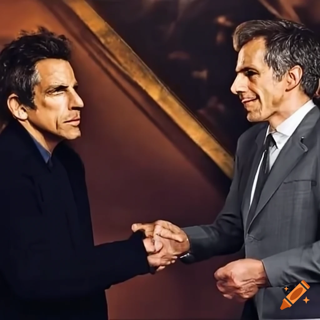 Ben stiller and sam harris shaking hands on Craiyon
