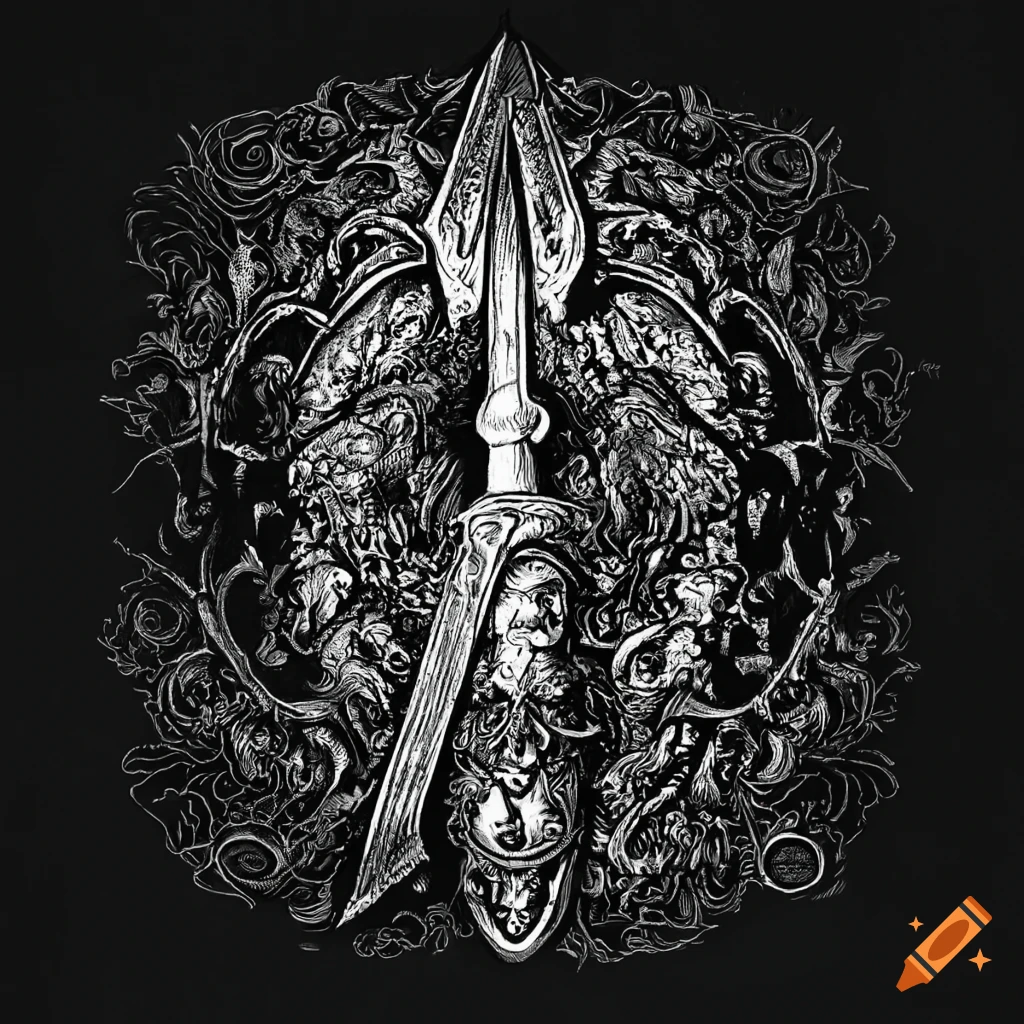 Symbol of combat ability and strength in Gustave Dore style line ...