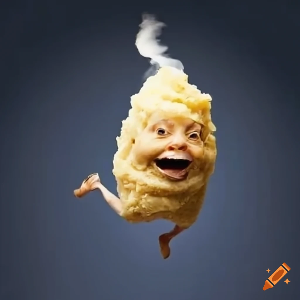 Man with mashed potatoes head carrying a mattress from Walmart on Craiyon