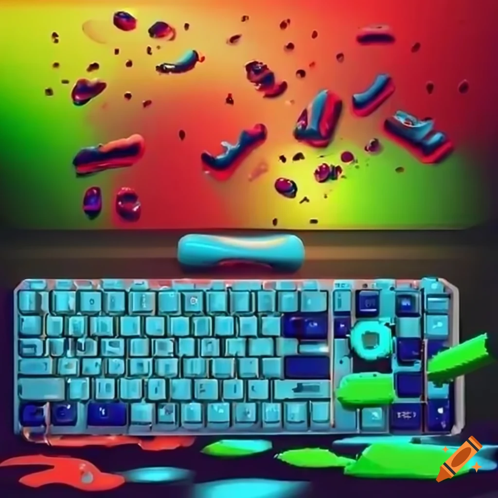 Melting plastic keys of a keyboard in a surreal scene on Craiyon