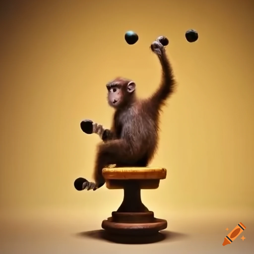 Juggling monkey on a pedestal on Craiyon