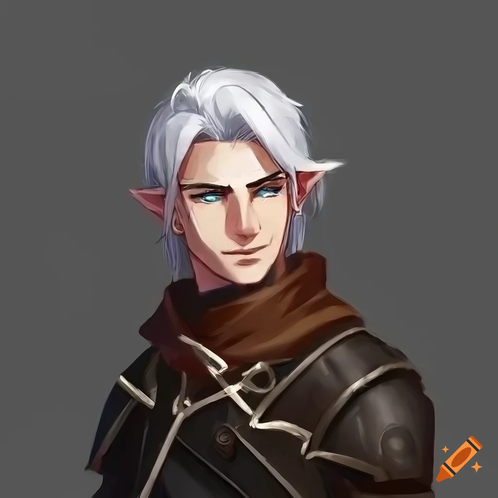 Male half-elf DnD character with white hair in ranger and monk attire ...
