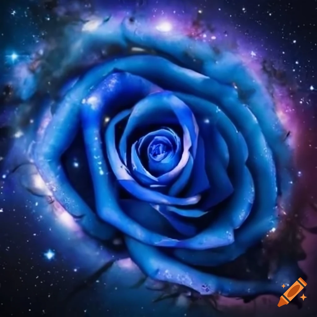 Blue roses floating in a star-filled universe on Craiyon