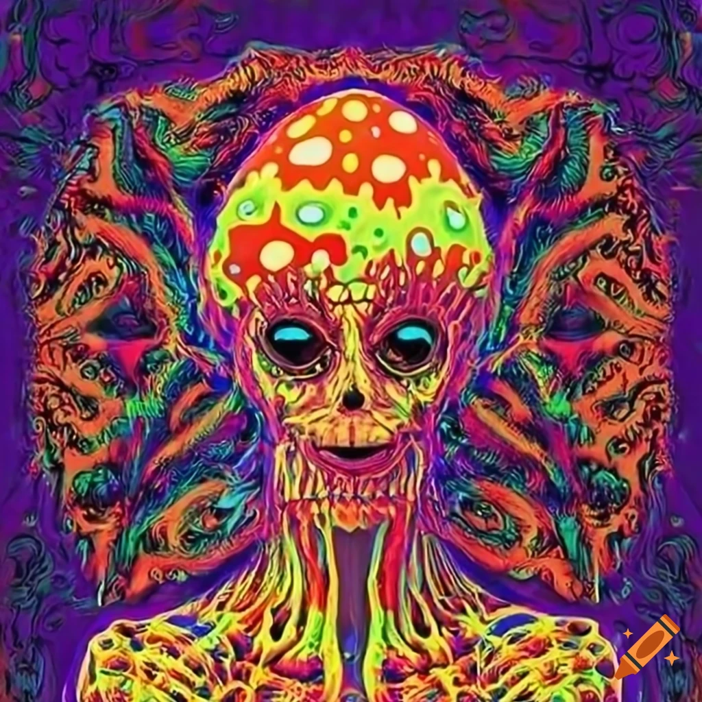 Variant psychedelic trance poster with neural network retro alien ...