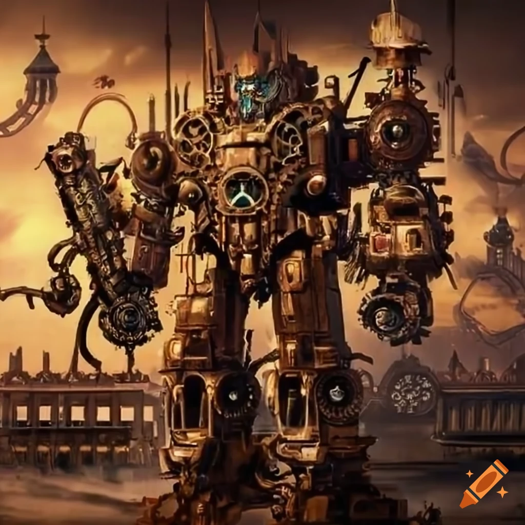 Steampunk trains with intricate designs and gear mechanisms on Craiyon