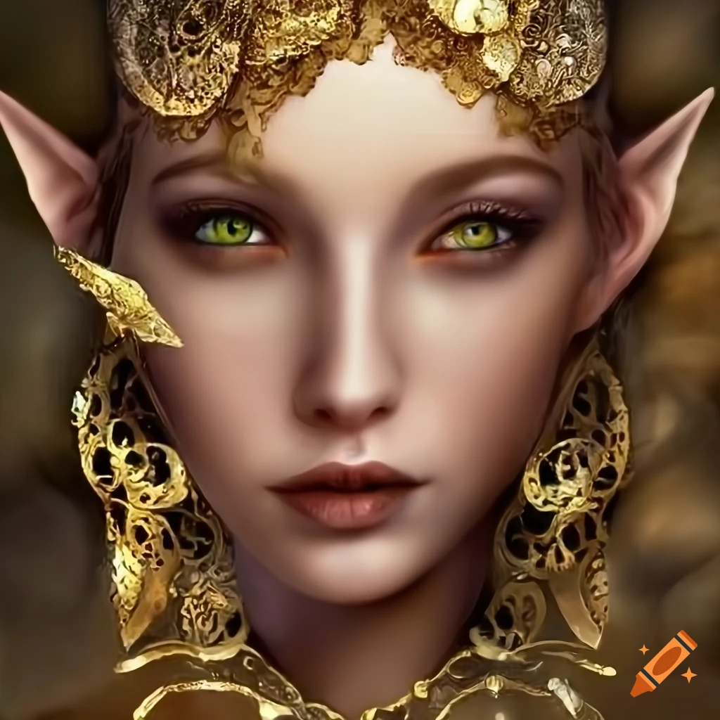 Portrait of a beautiful elf with brown hair in a highly detailed ...