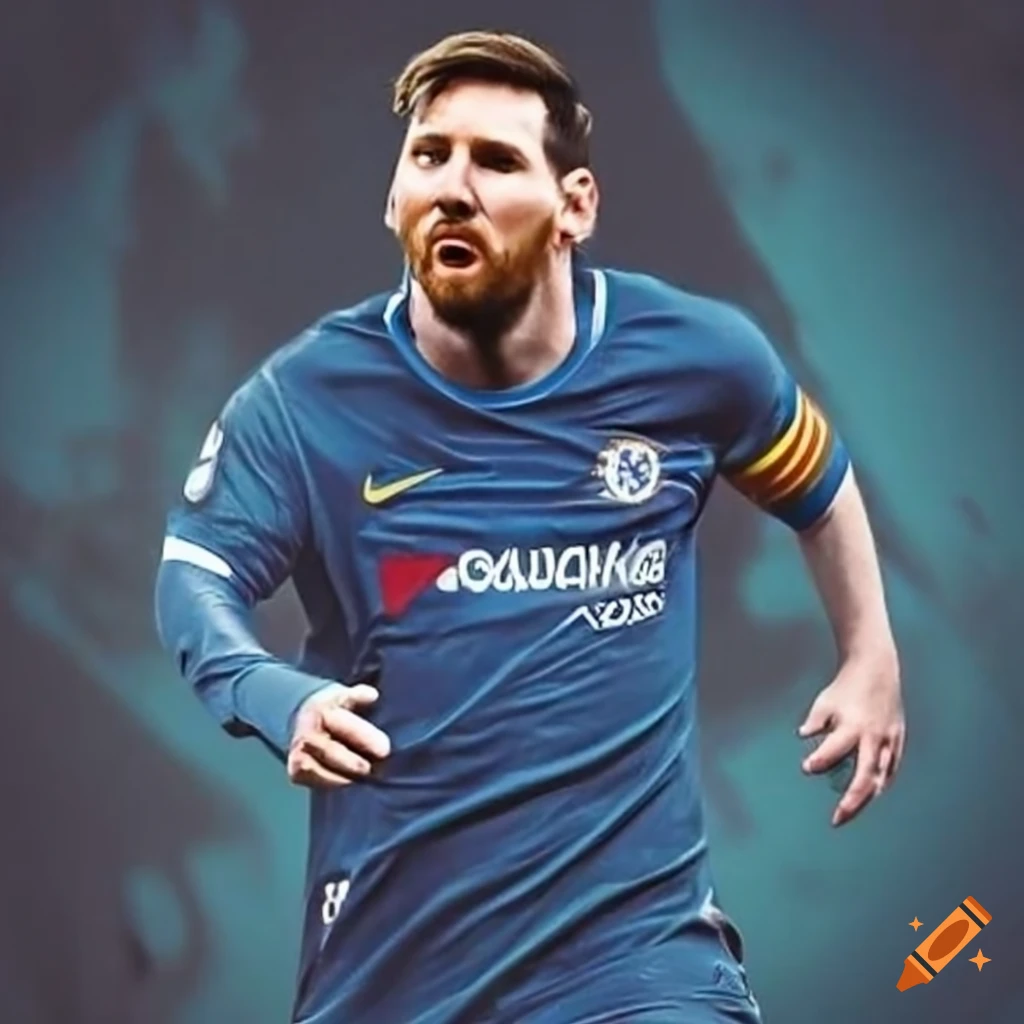 Lionel messi wearing a chelsea jersey on Craiyon