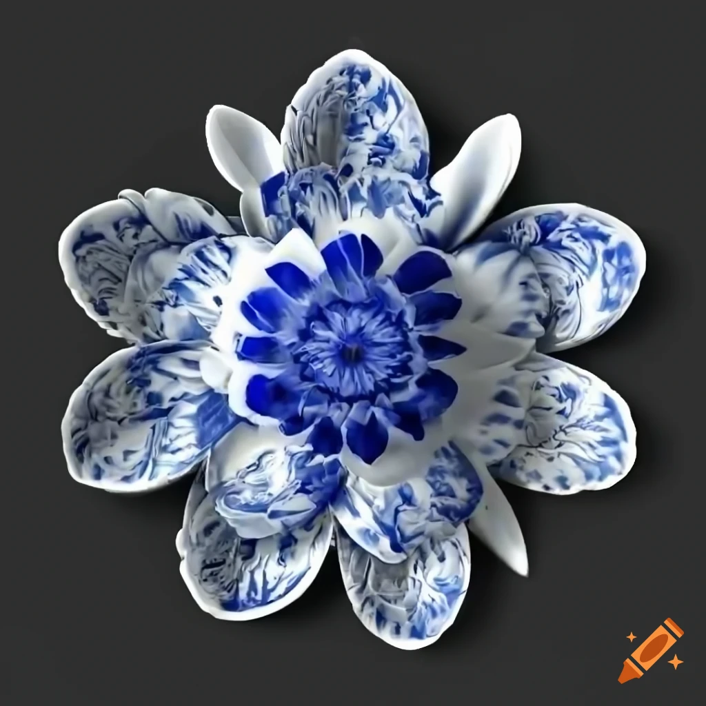 Chinese blue and white porcelain flowers in realistic 3D rendering on ...